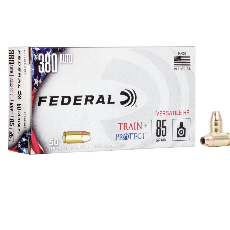 Munição FEDERAL Train + Protect 380 AUTO VHP 85 Grains – Cx 50 ...